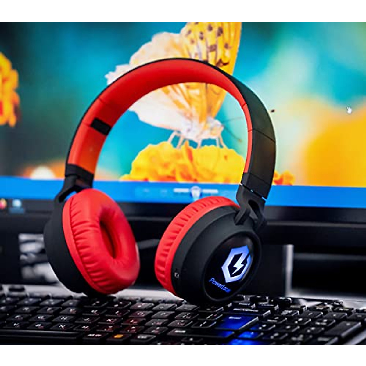 PowerLocus Bluetooth Headphones for Kids, Wireless Bluetooth Headphones, Kid Headphones Over Ear with LED, Foldable Headset with Mic,Volume Limited, Wireless/Wired Headphone for Phones,Tablets,Laptop