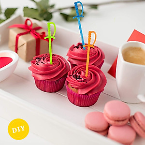 ODDIER 100PCS 3.3 Inch Plastic Sword Toothpicks Picks for Appetizers, Fruit Fork Cocktail Sticks Disposable, Cocktail Sticks and Cocktail Picks for Drinks,Multicolor