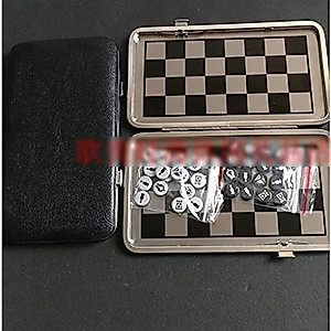 THPT Magnetic Metal Chess Set Mini Aluminum Or Leather Box Stainless Steel Chess Board Foldable Portable Pocket Chess Board Games Board Games (Color : Leather Box Chess Set)