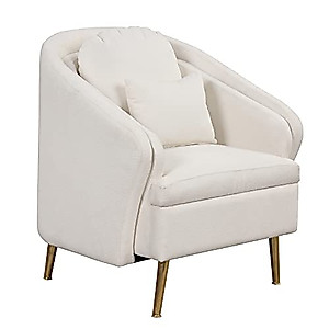 Goohome Mid Century Modern Accent Chair Single Sofa Comfy Upholstered Armchair Living Room Furniture, ReadingChair with Lumbar Pillow and Metal Legs for Bedroom, Lounge