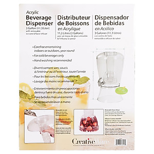 CreativeWare Beverage Dispenser With Ice Cylinder And Fruit Infuser, Clear