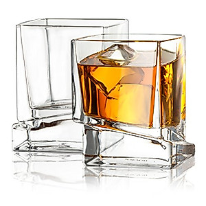 JoyJolt Carre Square Scotch Glasses, Old Fashioned Whiskey Glasses 10-Ounce, Ultra Clear Whiskey Glass for Bourbon and Liquor Set Of 2 Glassware