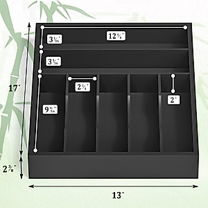 WUSHIZHUHUN Utensil Organizer Silverware Drawer Organizer - 7 Slots Bamboo Silverware Tray For Kitchen Cutlery Office Supplies Makeup Desk Storage Garage Tool Organization W13”x L17” (Black)