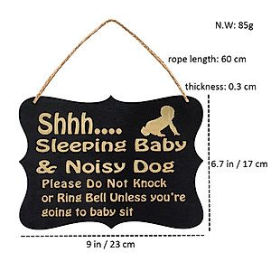 WINOMO Shhh Sleeping Baby Door Sign Do Not Disturb Sign Baby Room Hanging Wooden Decorative Sign Do Not Knock or Ring Baby Sleeping Hanger Sign (Black)