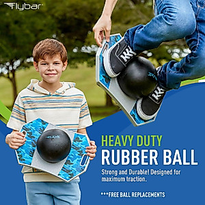 Flybar Pogo Trick Ball for Kids, Trick Bounce Board for Boys and Girls Ages 6+, Up to 160 lbs, Includes Pump, Easy to Carry Handle, Durable Plastic Deck Indoor, Outdoor Toy Pogo Jumper (Blue Camo)