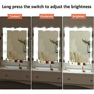 BEWISHOME Vanity Desk with Lighted Mirror, Makeup Vanity with Lights, White Vanity Set with 10 LED Bulbs & Adjustable Brightness, Dressing Table with Makeup Cabinet 3 Drawers for Women FST14W