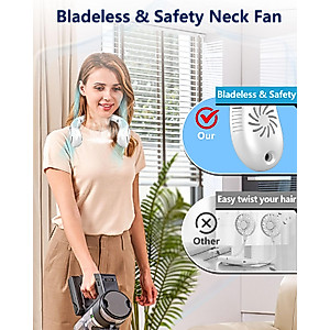 Neck Fan with Mist Spray, Portable Neck Fans that Blow Cold Air,Folding Bladeless Personal Fan Mister,Quiet Headphones USB-C Rechargeable Battery Operated Cooling Mising Fan for Women Men Kids White