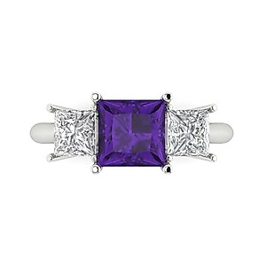 Clara Pucci 3.0 ct Princess Cut 3 Stone Solitaire Genuine Natural Amethyst Engagement Promise Anniversary Bridal Ring 18K White Gold 7