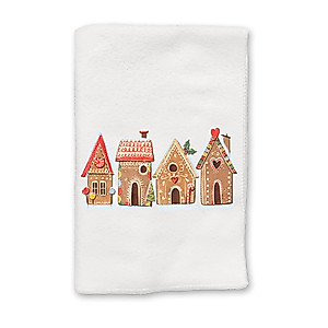 Christmas Decor | Decorative Kitchen and Bath Hand Towels | Gingerbread Houses | XMAS Winter Novelty | White Towel Home Holiday Decorations | Gift Present