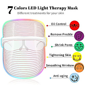 Yofuly 7 Colors L E D Facial Face Mâsk, Portable & Light Face M-Ask Skin Care Device for Home Use