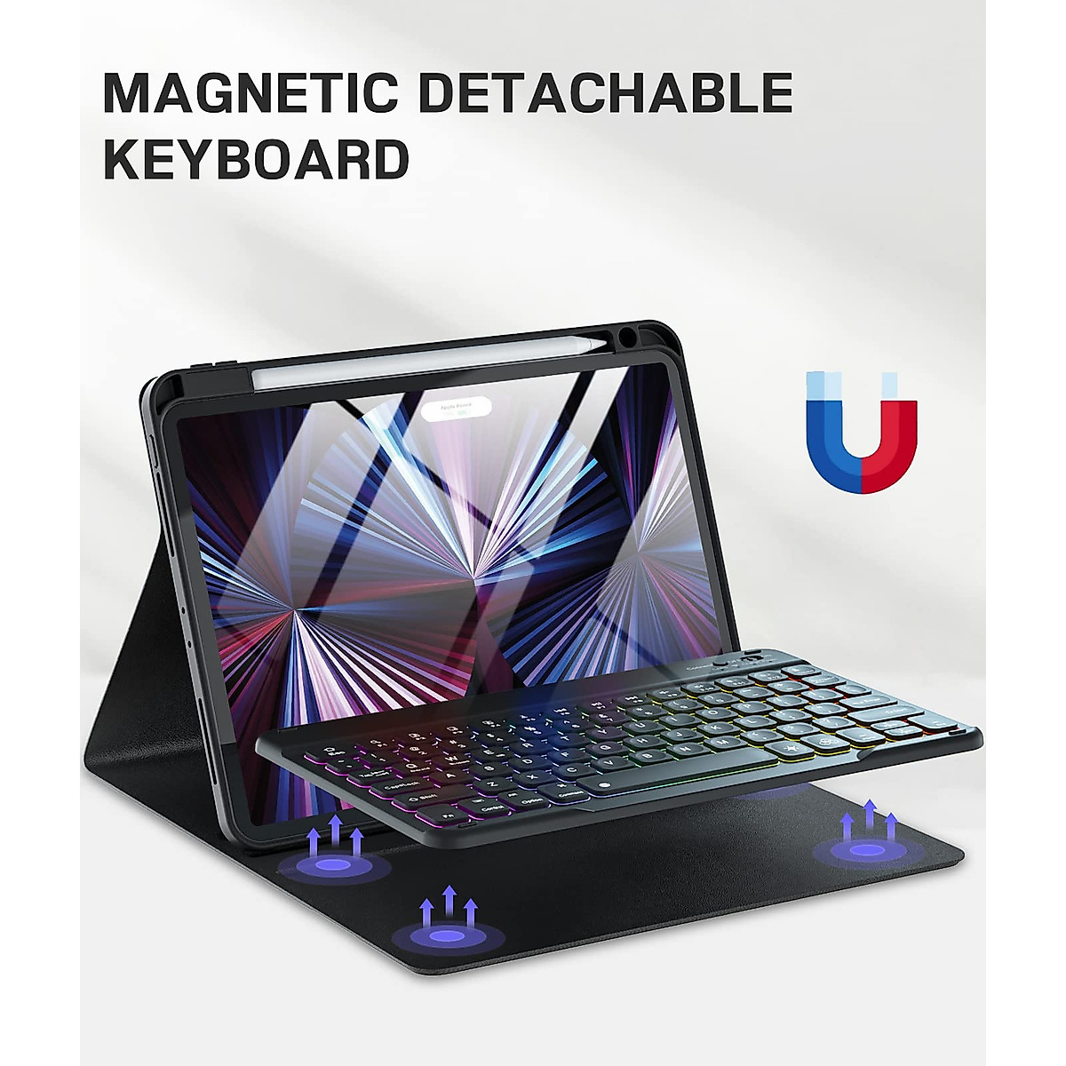 Harvopu for iPad Pro 11 inch Case with Keyboard - 7 Color Backlit Detachable Bluetooth Keyboard for iPad Pro 11-inch 2022(4th Generation)/2021(3rd Gen)/2020(2nd Gen), Black