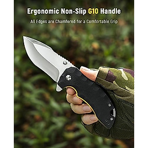 KEXMO Pocket Knife Folding Knife - 2.99'' 8Cr14MoV Blade G10 Handle Small EDC Knife with Clip - Tactical Knives for Men Women Dad Hunting Camping Hiking Survival Present, Silver