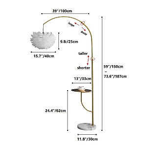 Surpars House White Feather Floor Lamp with Table,Great Floor Light Height Adjustable (Gold)