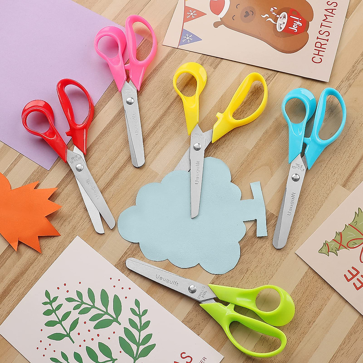 Uaugulft 5” Kid Scissors, Safety Child Scissors with Stainless Steel Blunt Tip Blades and Ergonomic Handle, Great for School and Classrooms, Multiple Colors, 30 Pack