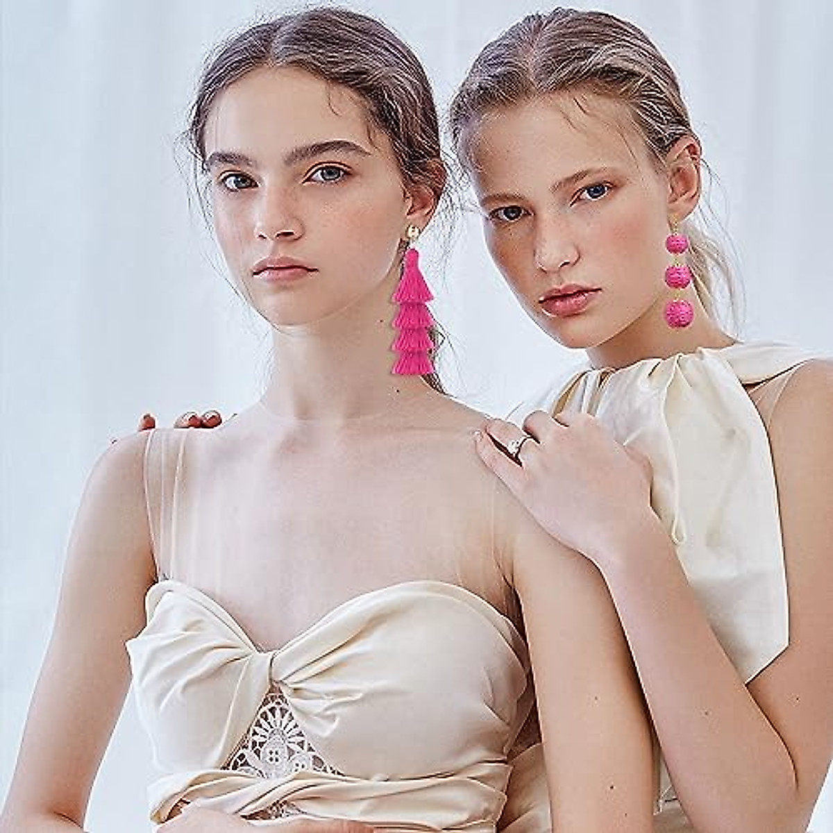 cnskoe Pink Earrings for Women Dangling Barbie Earings Dangle Heart Rectangle Dangle Tassel Lightweight Statement Jewelry （6 Pairs）