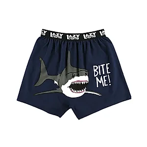 Lazy One Funny Animal Boxers, Novelty Boxer Shorts, Humorous Underwear, Gag Gifts for Men, Ocean, Sea (Bite Me!, Wide Awake Sharks, X-Large)