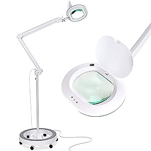 Brightech LightView Pro Magnifying Glass with Stand and Light – Magnifying Floor Lamp with 6-Wheels on a Sturdy Base for Facials – LED Work Light with XL Magnifying Glass for Crafts and Projects