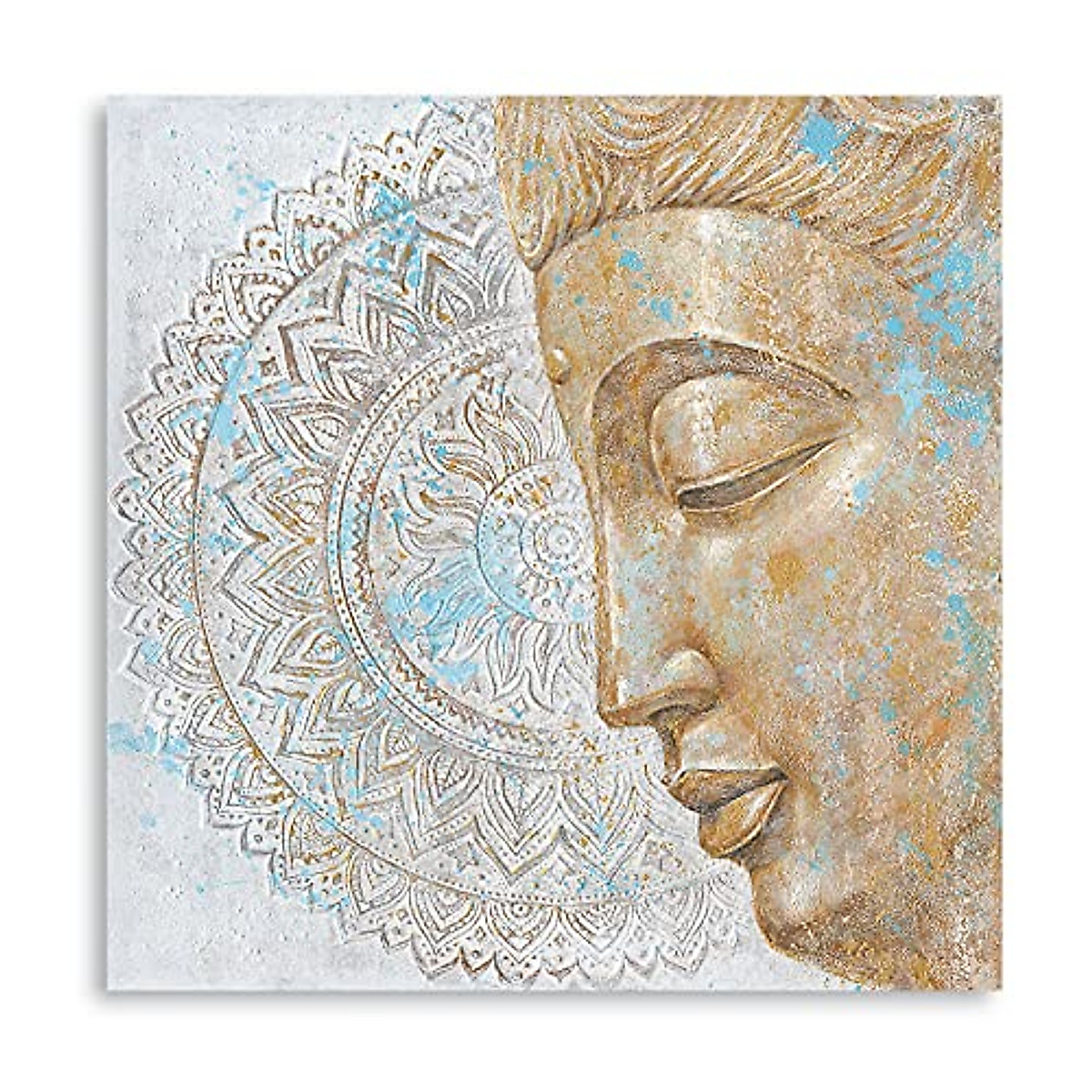 Yelash Buddha Canvas Wall Art Picture - Mandala Buddhism Statue Inspirational Painting Zen Meditation Home Decor for Bathroom Bedroom Framed Ready to Hang (20"x20"x1)
