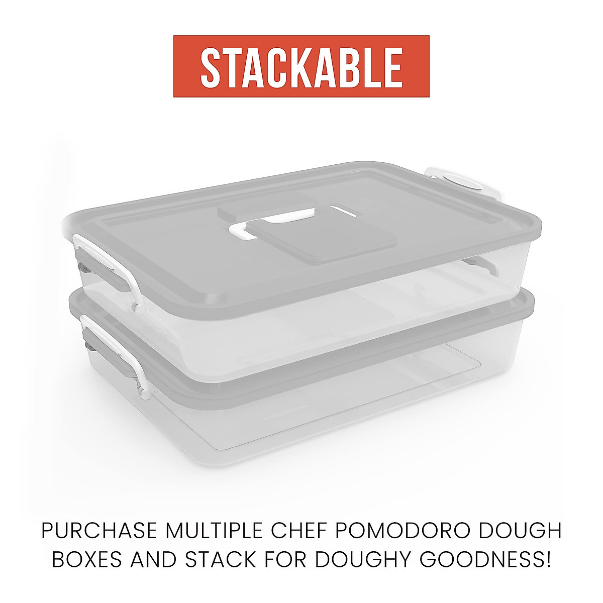 Chef Pomodoro Pizza Dough Proofing Box, 14 x 11-Inch, Pizza Dough Container, Fits 4-6 Dough Balls, Household Pizza Dough Tray With Convenient Carry Handle (Grey)