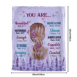 TrendyNest Pretty Blonde Girl Inspirational Quotes Blanket 50x60,Soft Plush Purple Floral Girls Fleece Throw Blanket, Magic Blankets for Girls Bed, Couch and Sofa Christmas Birthday Gift Bedroom Decor