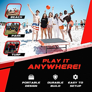 Boardball Sport Portable Foldable Indoor Outdoor Boardball Game Set with Rubberized Top Surface Board, Volleyball, and Hand Pump, Red and Black