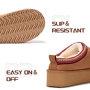 ZEXSAFETY Platform Slippers for Women Snow Winter Womens Slippers Fluffy House Slippers for Indoor and Outdoor Chestnut 8