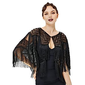 BABEYOND Gatsby Shawl Wrap for 1920s Evening Party Night Cape for Women Bridal Sequin Capelet