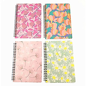 4 Pack A5 Spiral Notebook Journal,Wirebound Ruled Sketch Book Notepad Diary Memo Planner, A5 Size (8.3X5.7") & 80 Sheets (Leaf & Flower)