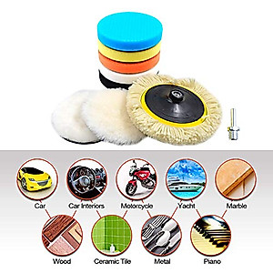 10pcs Polishing Buffing Pads Kit - 6 Inches Car Polishing Wheel for Drill, Car Foam Drill Buffer Sponge Pads Kit with M14 Drill Adapter for Car Care Polisher Boat Waxing Polishing Sealing Glaze