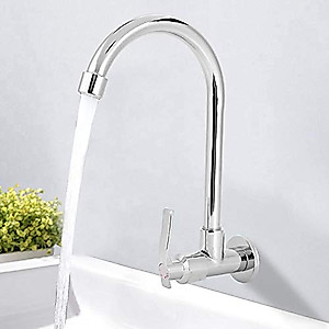 Wifehelper Household Kitchen Faucet Single Cold Wall-Mounted Faucet Tap G1/2in Rotate (Without Hose)