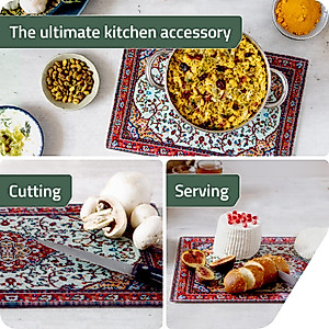 Peleg Design Rugboard Tempered Glass Cutting Board for Kitchen, Multi Purpose Decorative Glass Chopping Board, Heat Resistant Shatter Resistant Serving Tray (9.6 x 14.4 inches)