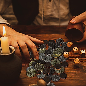DND Metal Coins Set of 60 with Leather Pouch - Gaming Tokens, Pirate Treasure, Accessories & Props for Board Games, Dungeons and Dragons, Tabletop RPGs and LARP