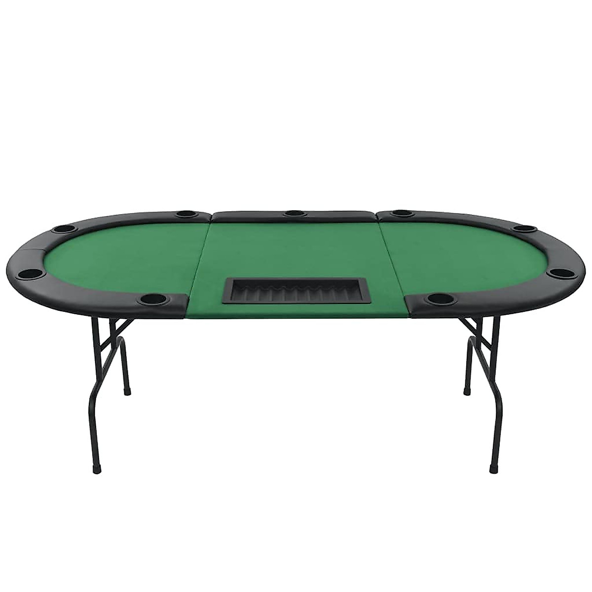 loibinfen 9-Player Oval Folding Poker Table, Folding Blackjack Casino Card Game Table with 9 Black Plastic Cup Holders, Folding Leisure Game Table, Portable Casino Table 81.1" x41.7 x29.9