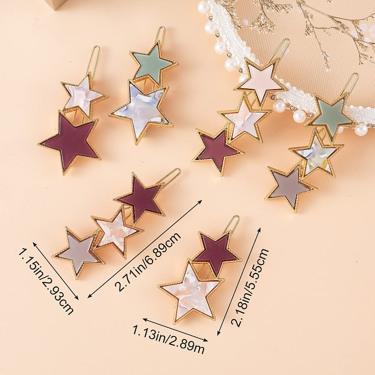 OIIKI Star Hair Accessories: 6pcs Elegant Metal Barrettes, Exquisite Hollow Geometric Hairpins for Women and Girls, Perfect for Hair Styling