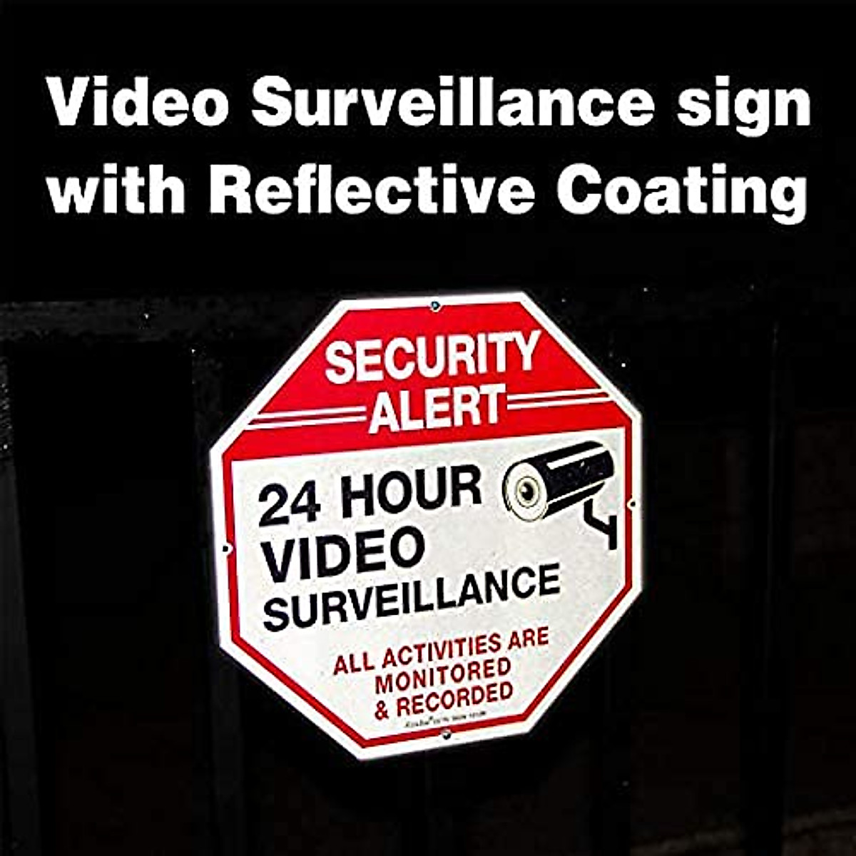 2-Pack Video Surveillance Sign, 10 x 10 Rust Free .040 Aluminum Security Warning Reflective Metal Signs, Indoor or Outdoor Use for Home Business CCTV Security Camera, UV Protected & Waterproof,Red