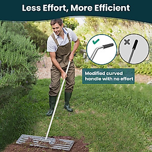 Dremmt Lawn Leveling Rake 30x10 inch, (Professional-Grade) Lawn Leveler Tool with Stainless Steel Handle Rakes for Lawns Heavy Duty Landscape Rake for Backyard, Garden, Golf Course, Farm, Pasture