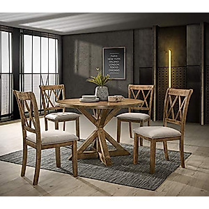 Roundhill Furniture Windvale Cross-Buck Wood 5-Piece Dining Set, Brown