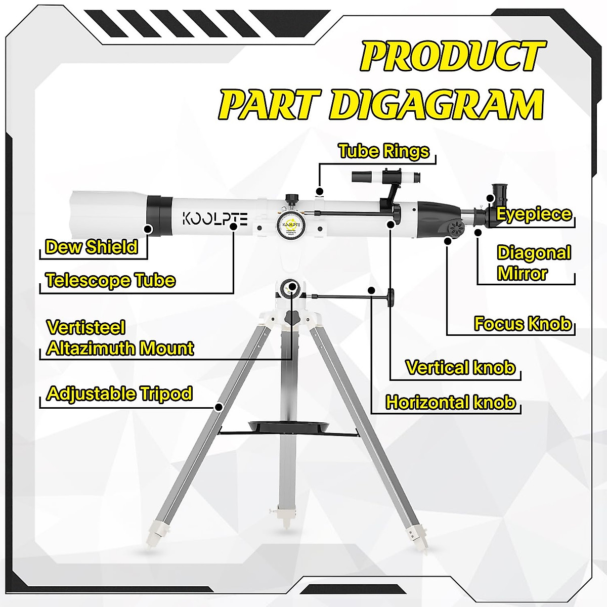 Telescope with Digital Eyepiece - Astronomy Refracting Telescope 90mm Aperture 900mm Vertisteel Altazimuth Mount, Compact and Powerful for Beginners,Professionals and Kids, Perfect for Observing White