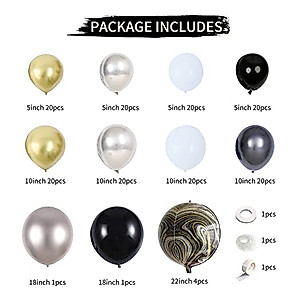 Black Gold Sliver Balloons Garland Arch Kit with Chrome Metallic Gold Silver 169pcs Various Sizes Balloon for Anniversary New Year Party Bachelorette NYE Party Decorations