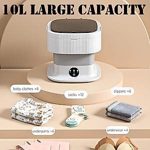 Portable Travel Washing Machine, 10L Portable Mini Washer Machine, Foldable Underwear Washing Machine with Spin Dryer, Small Portable Washer and Dryer Combo for Apartments, Camping, Travel.