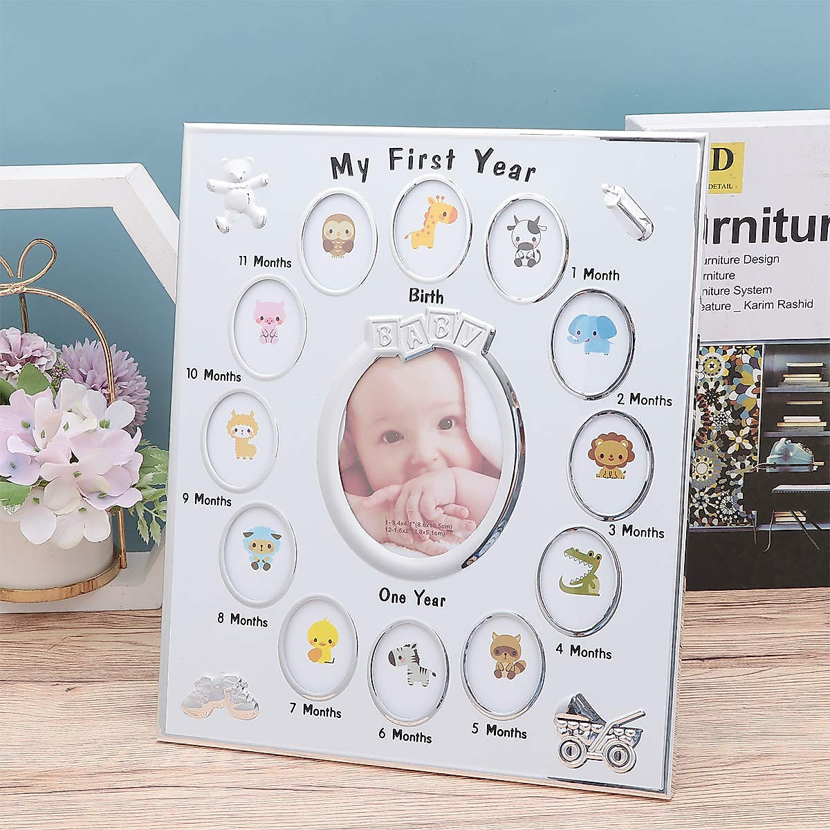 First Year Photo Frame, Newborn Picture Frame, My First Year Newborn Keepsake Frame 12 Months Photo Frame for Memories, Shower, New Mom