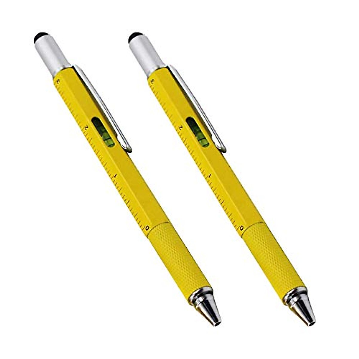 Multi-word 6 in 1 Multi Function Tool Ballpoint Pen with Ballpoint, Ruler, Screwdriver, A Flat Head, Touch-Screen Pen, Levelgauge (2PCS Yellow)