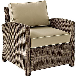 Crosley Furniture Bradenton 4-Piece Outdoor Loveseat Patio Furniture Set, Wicker Conversation Sets for Porch, Brown with Sand Cushions