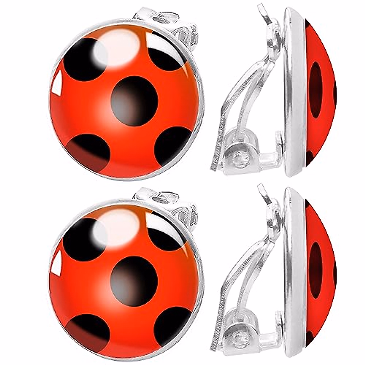 Magical Lady Earrings For Girls Ear Clip No Pierced Black Spot Red Cat Jewellery noir ring or hair clips (2 PACK)