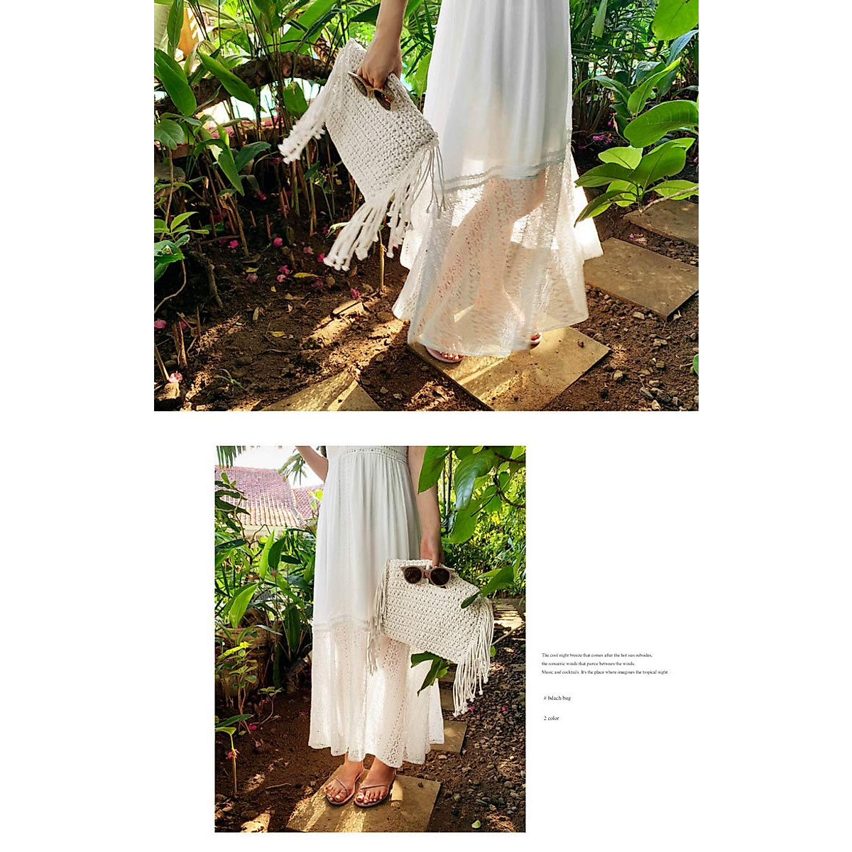 Nice Pies Solid Color Tassel Summer Beach Bag Tote Braided Handbag Women Weave Grass Bag for Travel Everyday Use