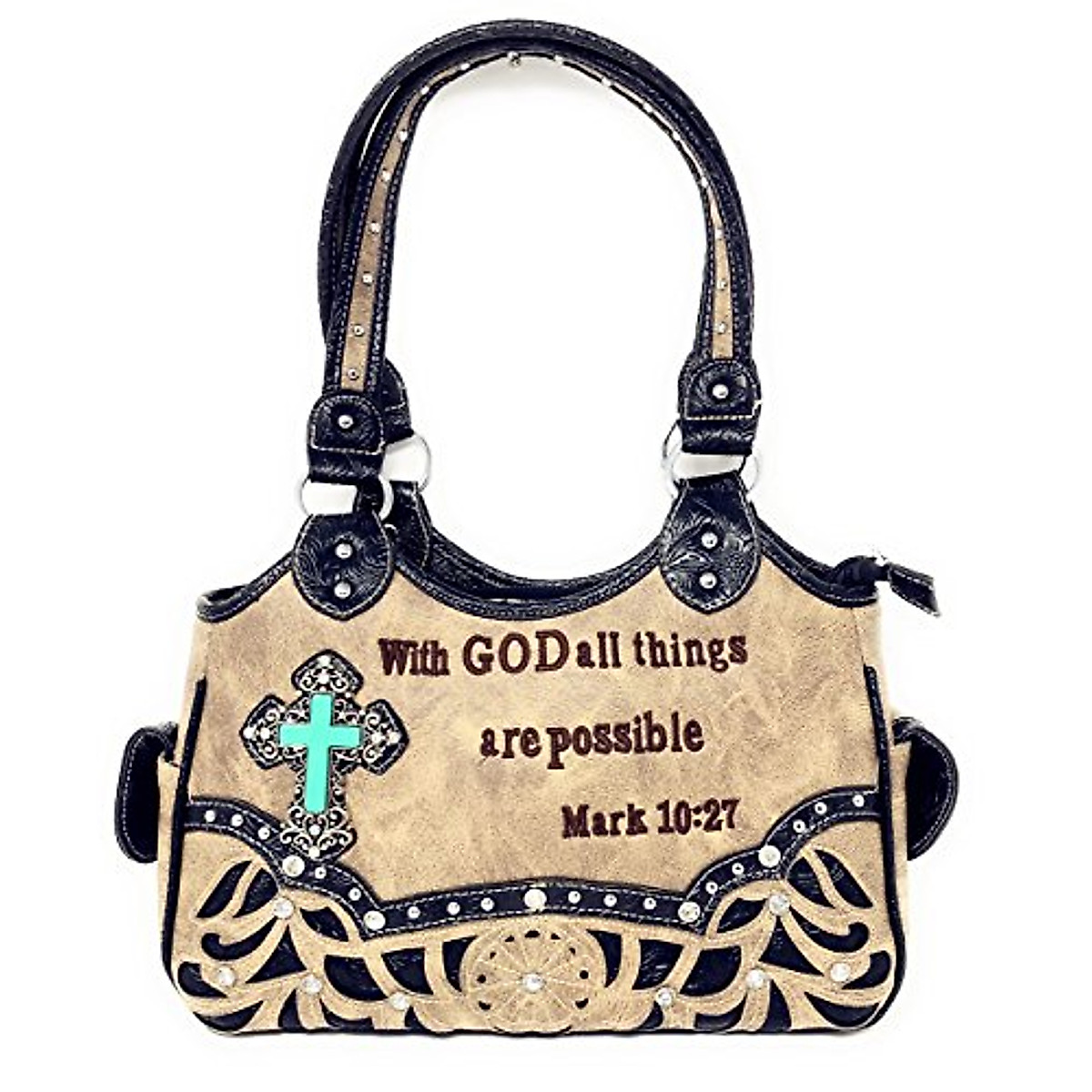 Western Style Embroidery Scripture Women Rhinestone Cross Bible Cover Book Case Crossbody Handbag Wallet in 5 Colors (Beige Handbag only)