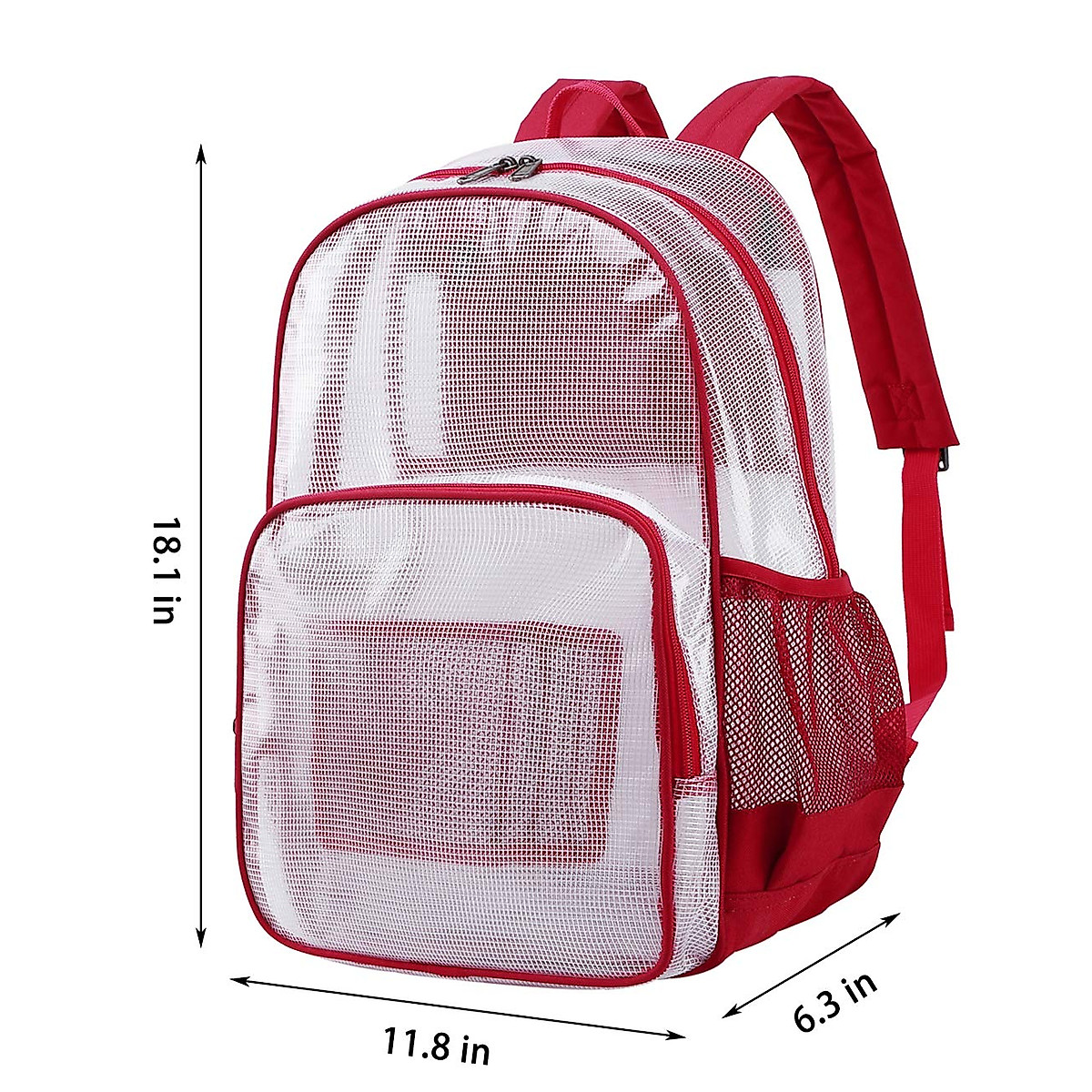 mygreen Heavy Duty Clear Backpack Durable Multi-Pockets See Through Student School Bookbag Waterproof Transparent Beach Girls Travel Bag (Red, Large)