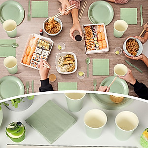 Dandat 350 Pcs Bridal Shower Decorations Baby Shower Party Supplies Include Baby Shower Plates and Cups and Napkins Sets with Plastic Forks Knives Spoons for Wedding Birthday (Sage)