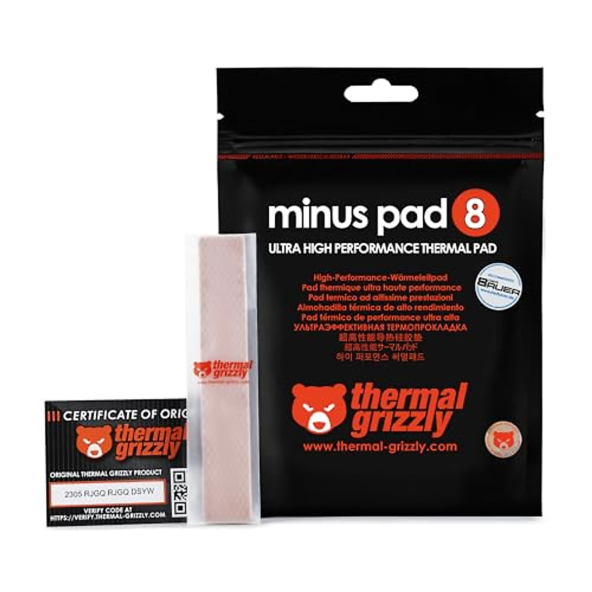 Thermal Grizzly - Minus Pad 8 (120x20x1,5mm) - Self-Adhesive Cooling Conductive Thermal Pad - Elastic and Adaptable Silicone Thermopad CPU/GPU/PS4/PS5/Xbox