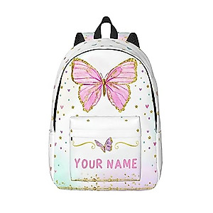 UJDUYSD Personalized Backpack for Girls Boys, Custom Backpacks with Name, Customized Butterfly School Bookbag for Kids, Personalized Casual Bookbags for Back to School Travel Picnic 15in